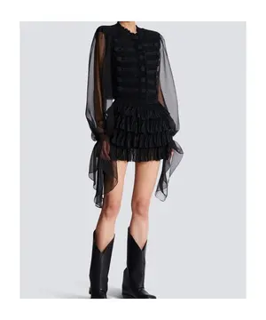 Balmain Embellished Tweed And Chiffon Jacket