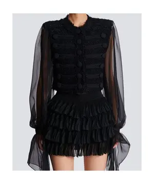 Balmain Embellished Tweed And Chiffon Jacket