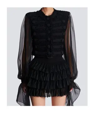Balmain Embellished Tweed And Chiffon Jacket