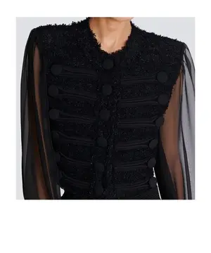 Balmain Embellished Tweed And Chiffon Jacket