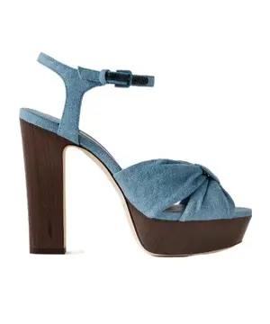 JIMMY CHOO Knotted Denim Platform Sandals