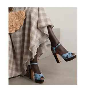 JIMMY CHOO Knotted Denim Platform Sandals