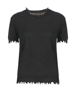UMA WANG Distressed Crew Neck Short Sleeve Sweater