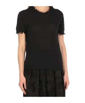UMA WANG Distressed Crew Neck Short Sleeve Sweater
