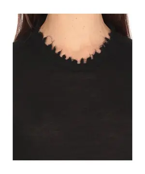 UMA WANG Distressed Crew Neck Short Sleeve Sweater