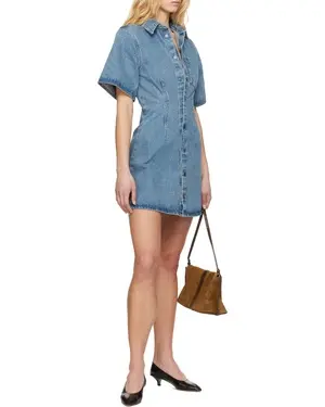 AMI Paris Short Sleeve Shirt Dress - Gray