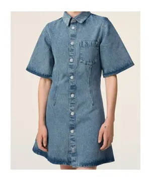 AMI Paris Short Sleeve Shirt Dress - Gray