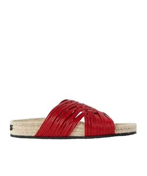 Stella McCartney Gaia Woven Leather Slides - Red