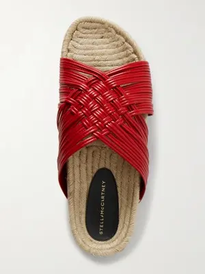 Stella McCartney Gaia Woven Leather Slides - Red