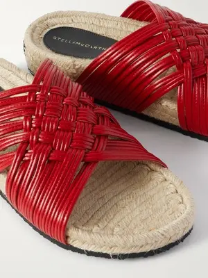 Stella McCartney Gaia Woven Leather Slides - Red