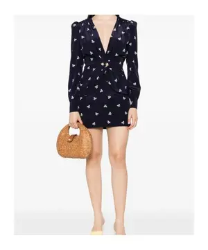 Alessandra Rich Navy Bow Printed Mini Dress - Navy Blue