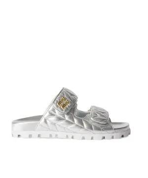 Miu Miu Quilted Slide Sandals - Silver