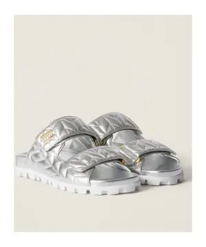 Miu Miu Quilted Slide Sandals - Silver