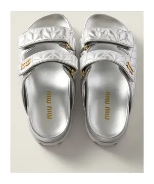 Miu Miu Quilted Slide Sandals - Silver