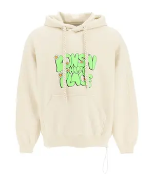 BONSAI Slogan Printed Drawstring Hoodie - White