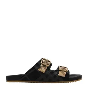 Burberry Buckled Check Flat Sandals - Black