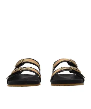 Burberry Checked Buckle Flat Sandals - Black
