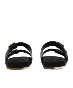 Burberry Checked Buckle Flat Sandals - Black