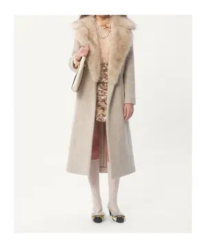 Valentino Garavani Open Front Belted Coat With Plush Neckline