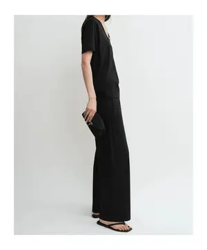 TOTEME Elasticated Waist Wide Leg Pants - Black