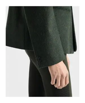 Prada Long Sleeve Wool Jacket With Leather Trim