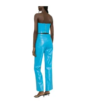 ROTATE BY BIRGER CHRISTENSEN High-rise Coated Straight-leg Trousers - Blue