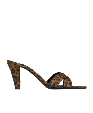 Saint Laurent Jill Leopard Print Mules - Black