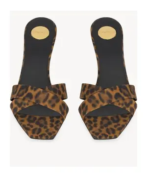 Saint Laurent Jill Leopard Print Mules - Black