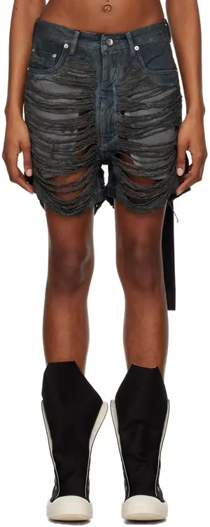 Rick Owens Geth Cut-off Distressed Denim Shorts