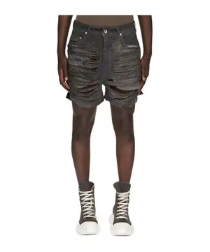 Rick Owens Geth Cut-off Distressed Denim Shorts