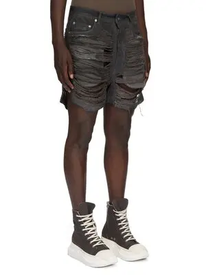 Rick Owens Geth Cut-off Distressed Denim Shorts