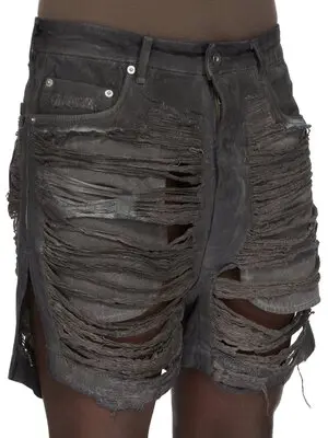 Rick Owens Geth Cut-off Distressed Denim Shorts
