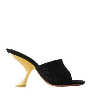 Amina Muaddi Cotton Mules With Gold-tone Heel - Black
