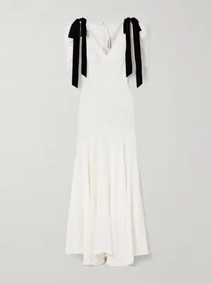 RODARTE Velvet Bow-embellished Silk-crepe Gown - White