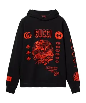 Gucci Logo Symbols Hooded Sweatshirt - Black