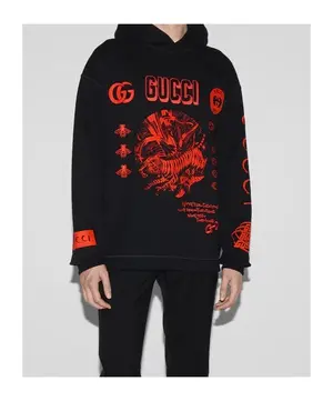 Gucci Logo Symbols Hooded Sweatshirt - Black
