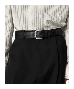 Bottega Veneta Intrecciato Leather Belt - Black