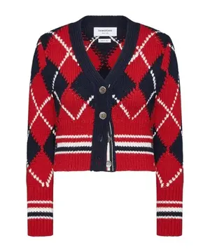 Thom Browne Argyle Intarsia V-neck Cardigan - Red