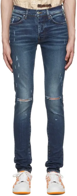 Amiri Ripped-detail Straight-leg Jeans