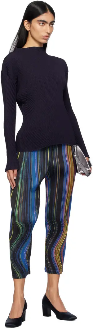 PLEATS PLEASE BY ISSEY MIYAKE Striped Elasticated Waistband Trousers