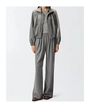 Pinko Elasticated Waist Wide Leg Flannel Trousers - Gray
