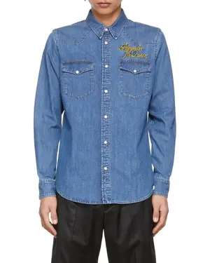 Alexander McQueen Logo Detailed Denim Shirt
