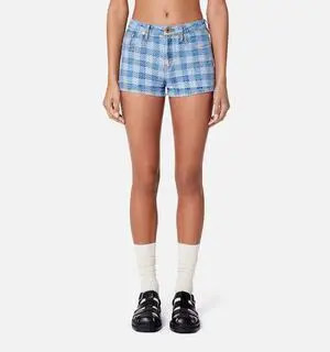 AMI Paris Checkered Denim Shorts - Gray