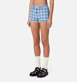 AMI Paris Checkered Denim Shorts - Gray