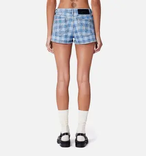 AMI Paris Checkered Denim Shorts - Gray