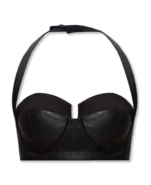 Balmain Leather Crop Top With Open Back - Black