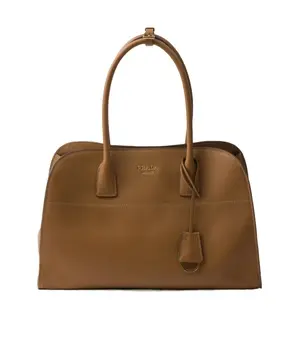 Prada Logo Detailed Open Top Tote Bag - Caramel