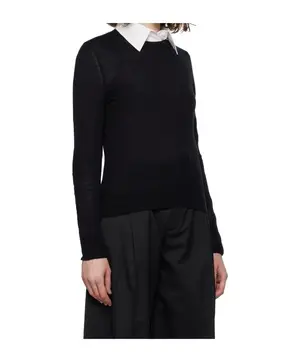 MAISON MARGIELA Rib-knit Crewneck Sweater With Calfskin Elbow Patches