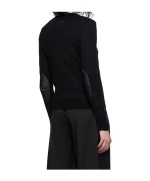 MAISON MARGIELA Rib-knit Crewneck Sweater With Calfskin Elbow Patches