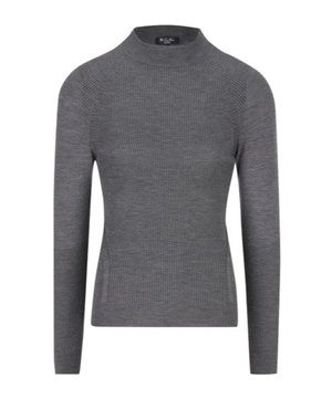 Loro Piana Ribbed High Neck Pullover - Gray